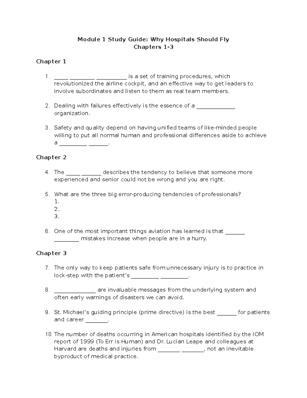 Module 1 Study Guide Why Hospitals Should Fly-4 - Dealing with failures ...