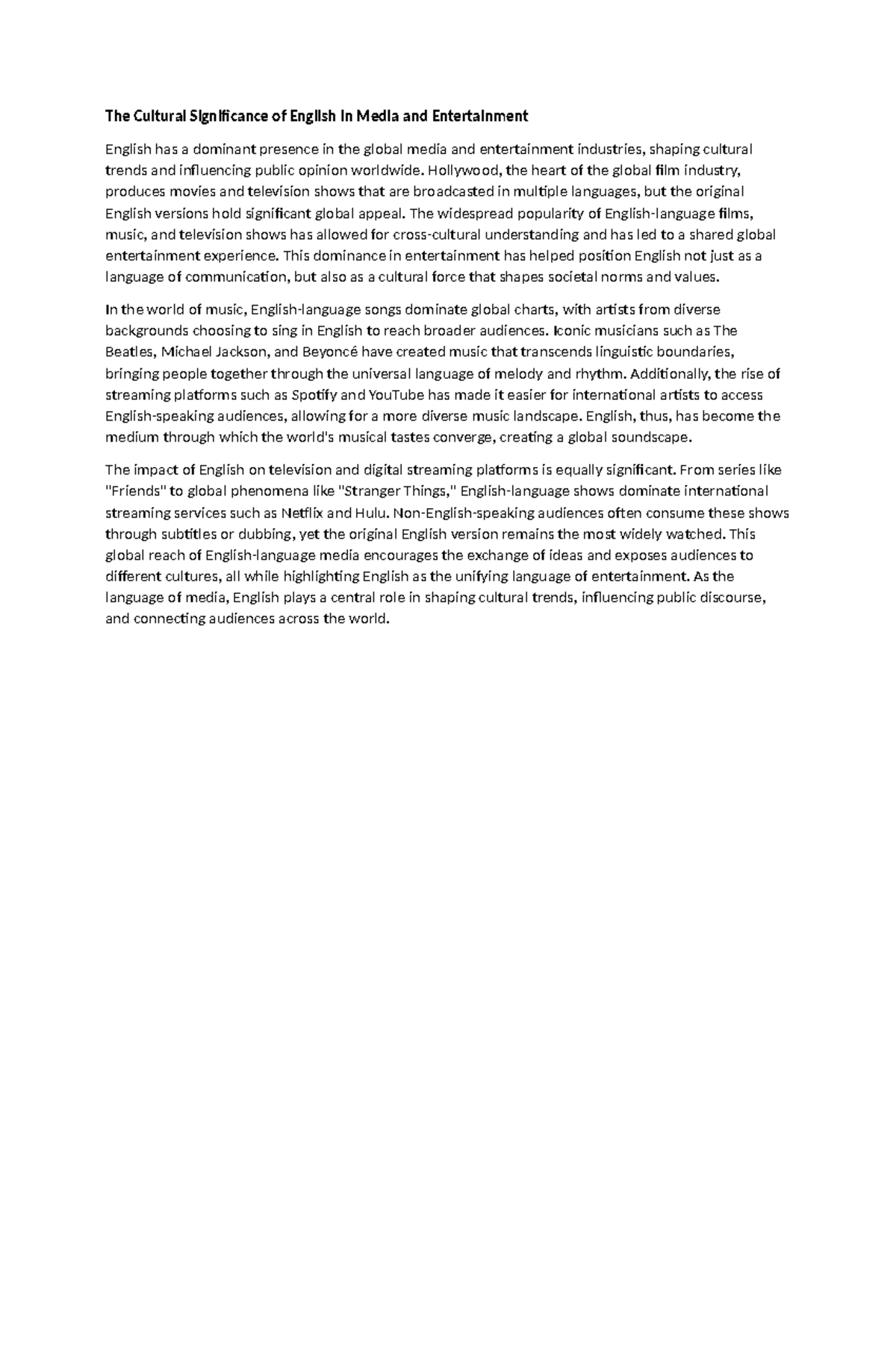 The Cultural Significance of English in Media and Entertainment ...