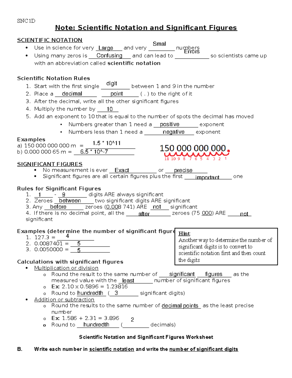 Scientific Notation and Sig Digs - SNC1D Note: Scientific Notation and ...