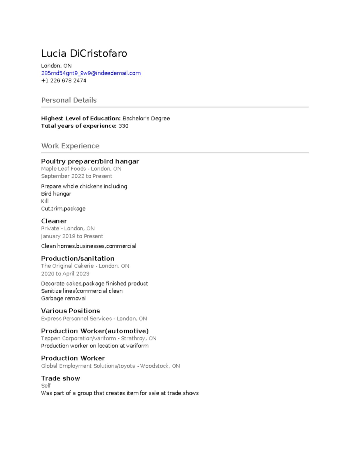 Resume Lucia Di Cristofaro - Lucia DiCristofaro London, ON 285md54gnt9 ...