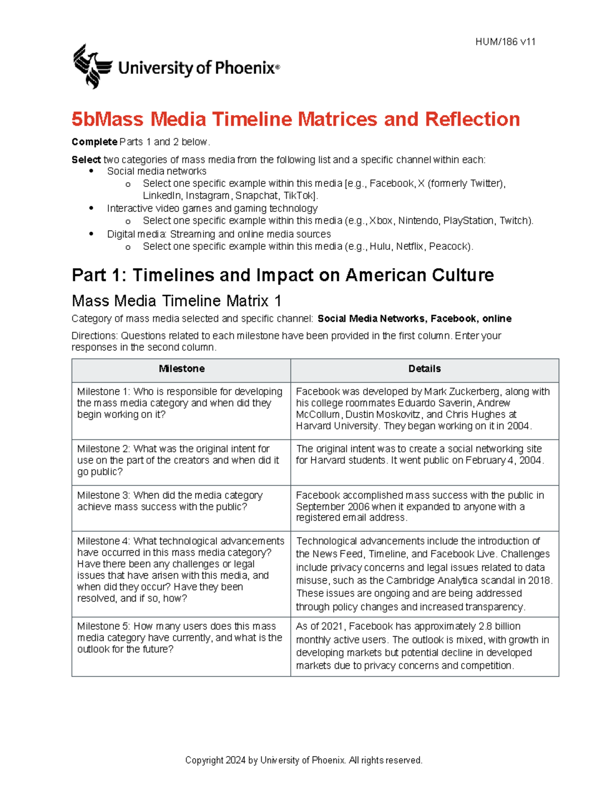 Week 4 hum186 v11 wk4 mass media timeline matrices and reflection - HUM ...