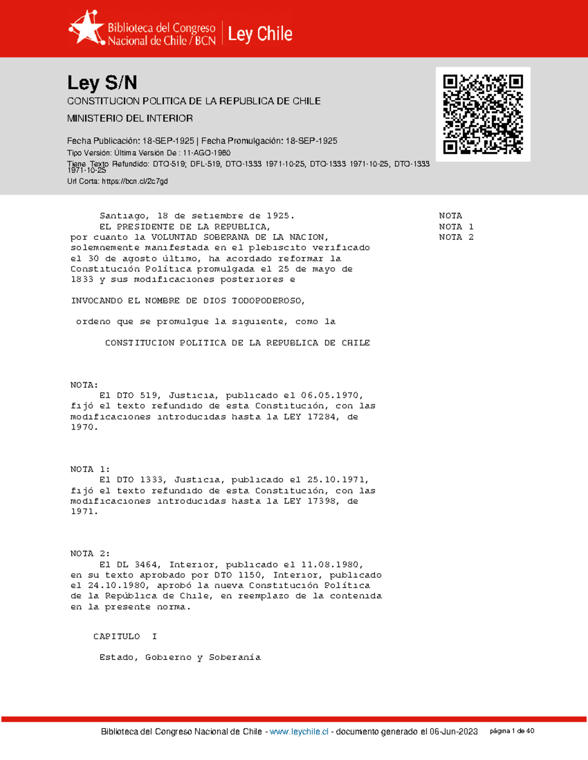 8. LEY-S N 18-SEP-1925 - cons 1925 - Ley S/N CONSTITUCION POLITICA DE ...