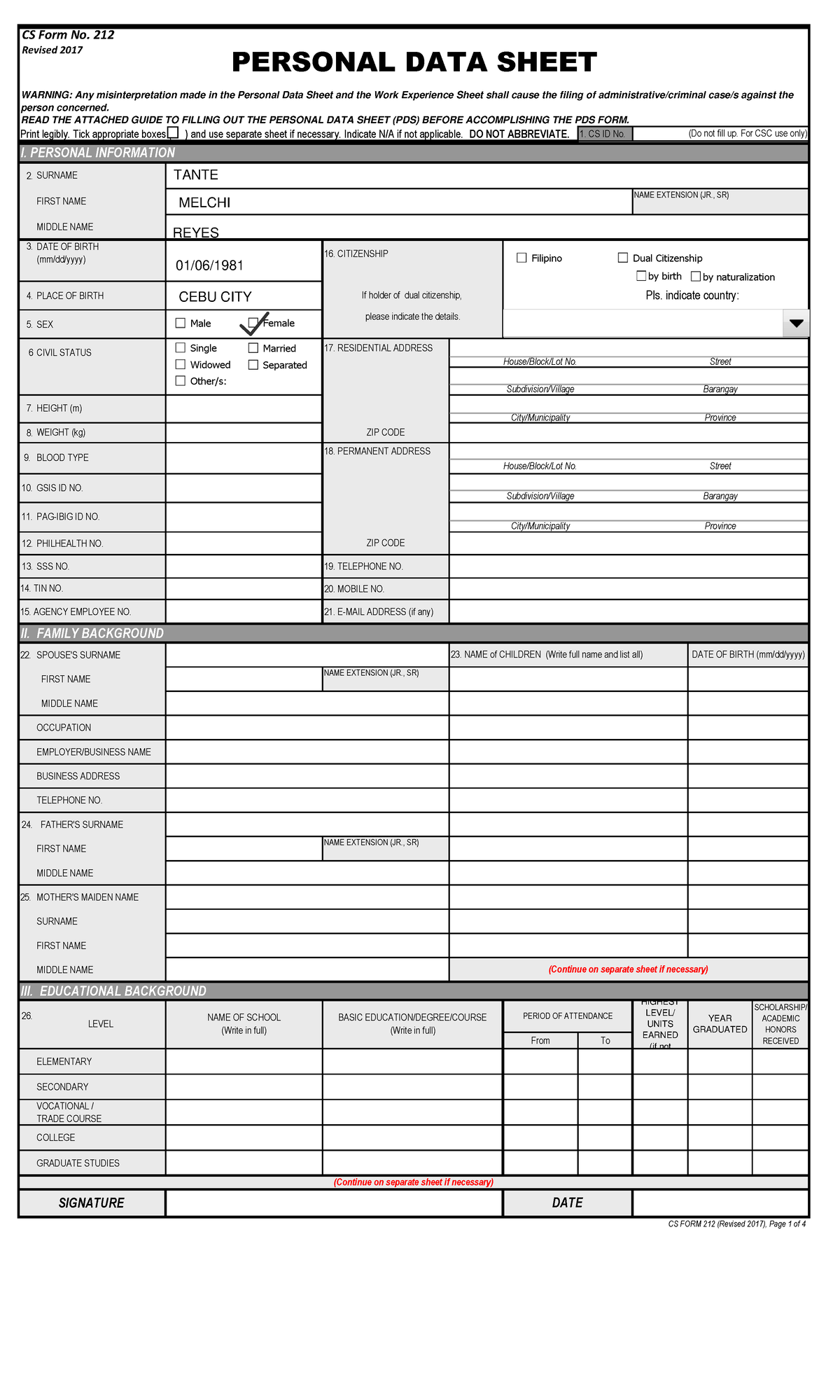 CHE - thanks - Print legibly. Tick appropriate boxes ( ) and use ...