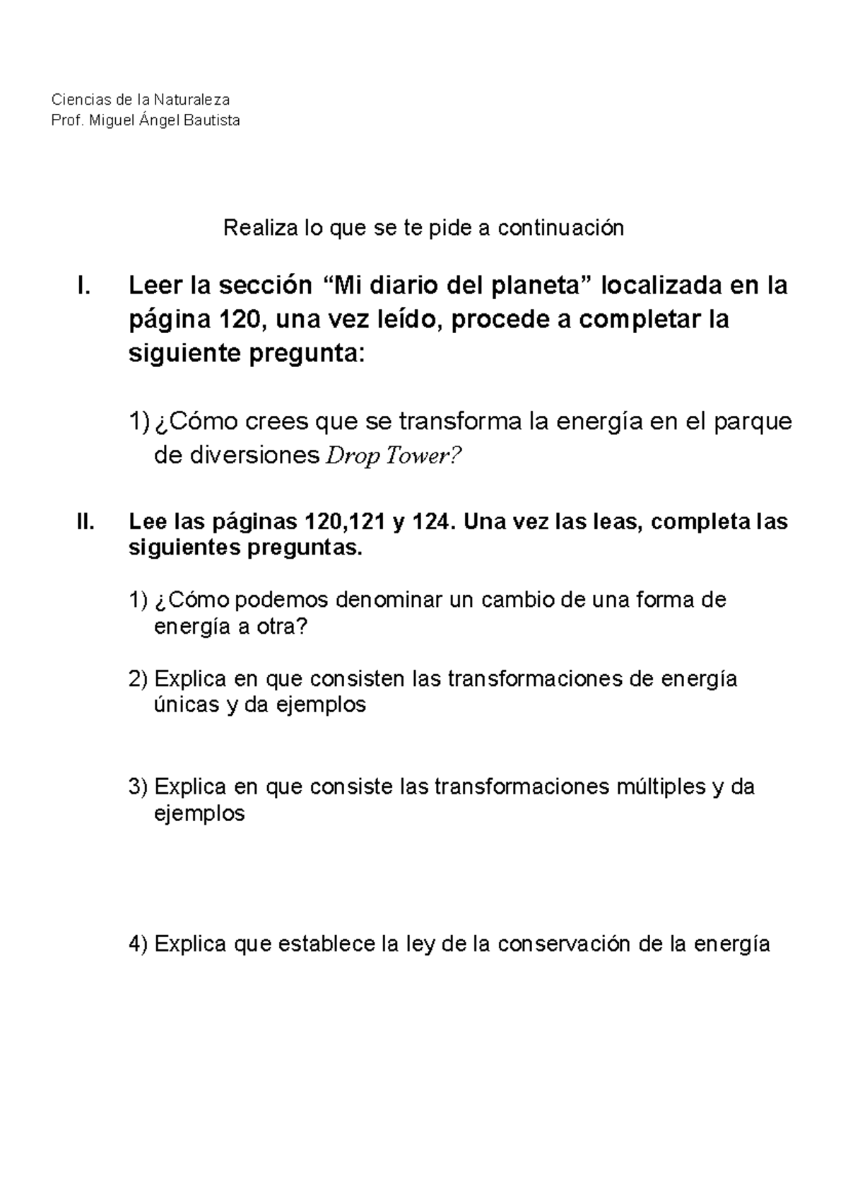 Actividad transformación de a energía: clasificación de la energia ...