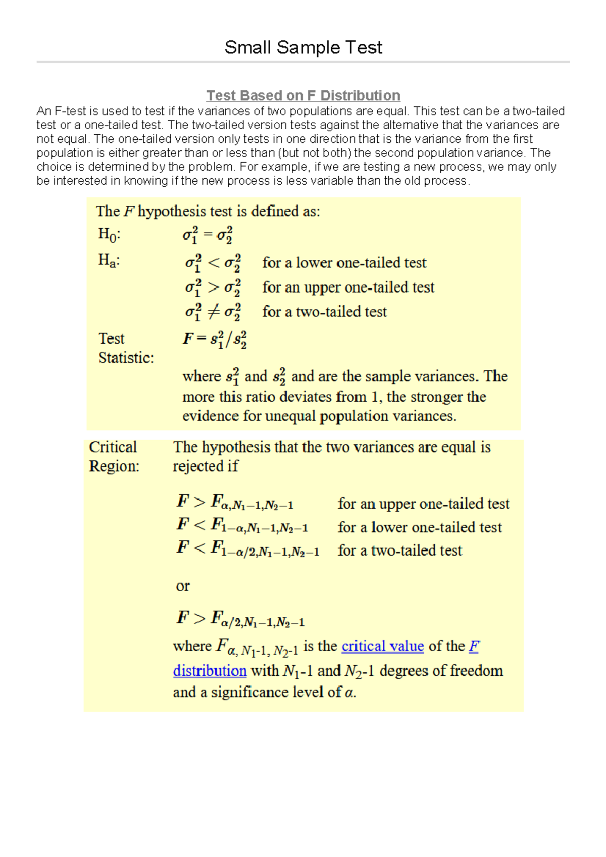 Ch 11 - small sample test - Small Sample Test Test Based on F ...