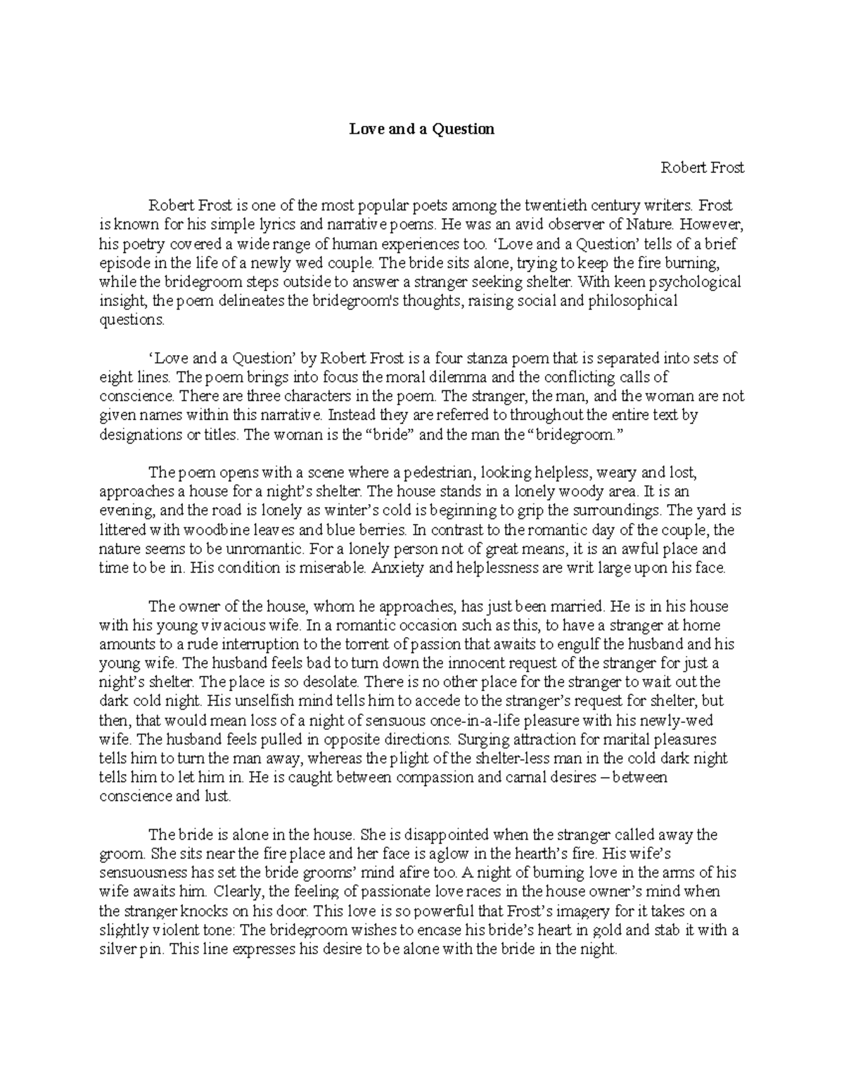 Love And A Question summary - Love and a Question Robert Frost Robert ...