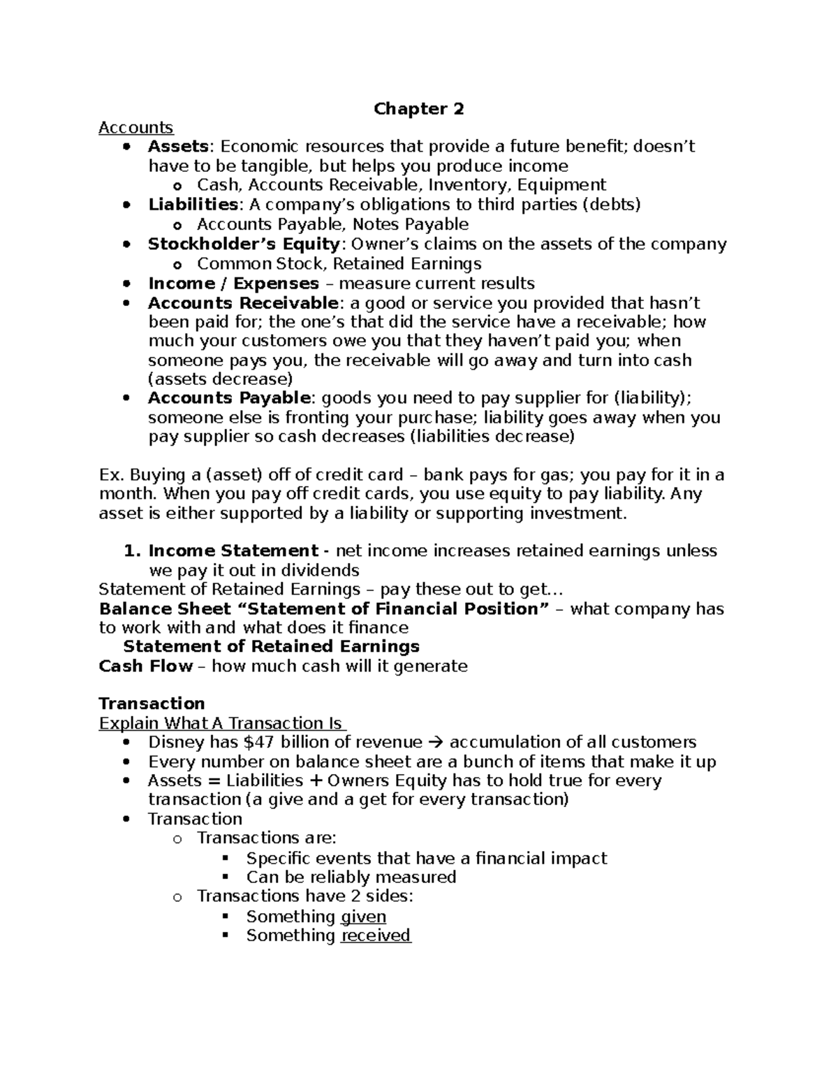 Different Types of Accounts Class Notes - Chapter 2 Accounts Assets ...