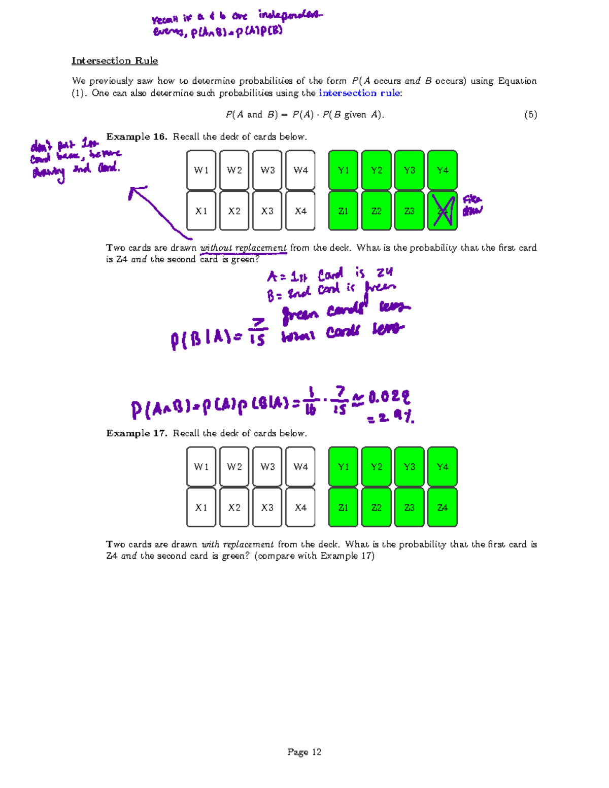 Probability theory + counting principles 12 - Intersection Rule We ...