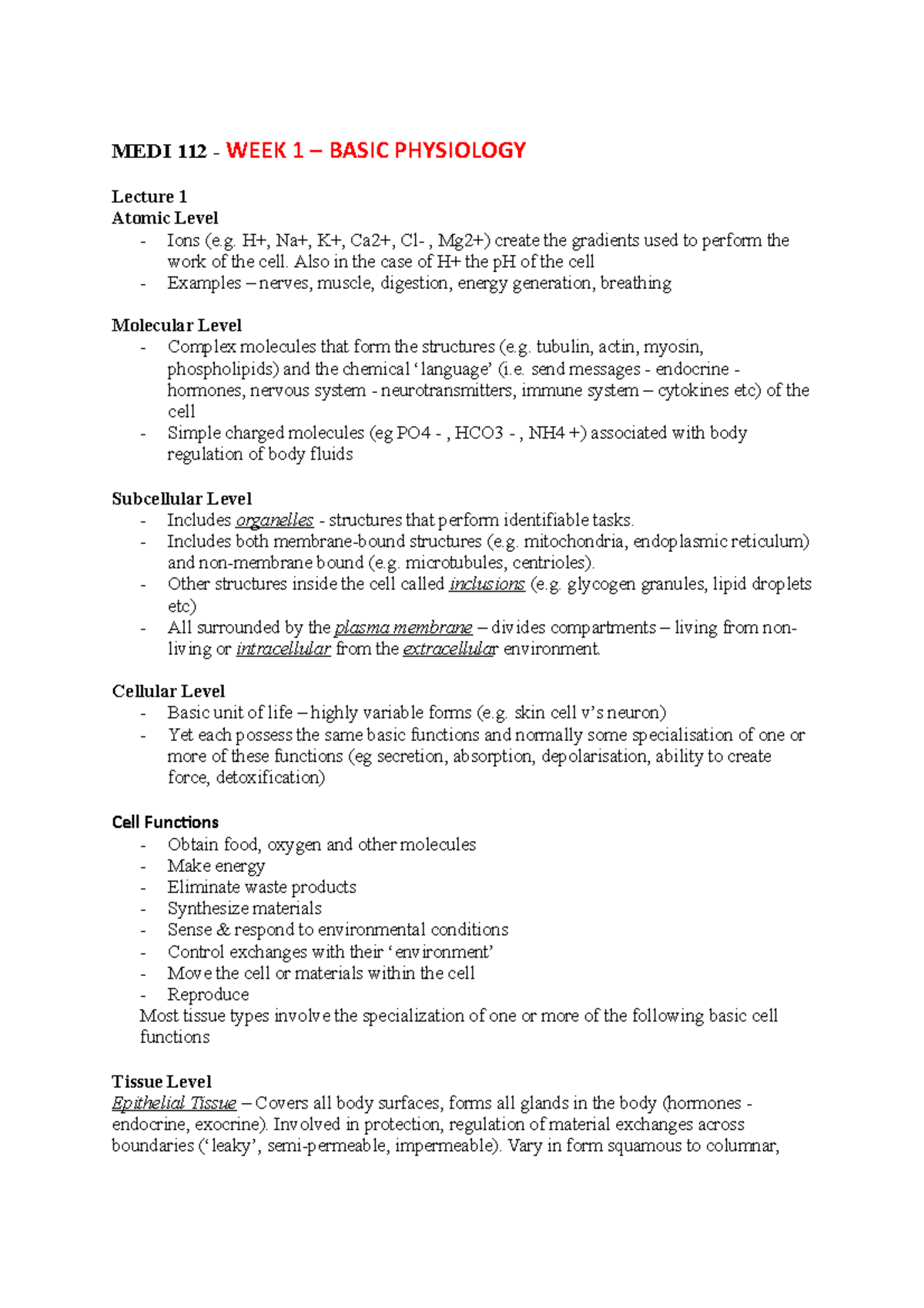 MEDI 112 week 1 - Lecture notes 1 - MEDI 112 - WEEK 1 – BASIC ...