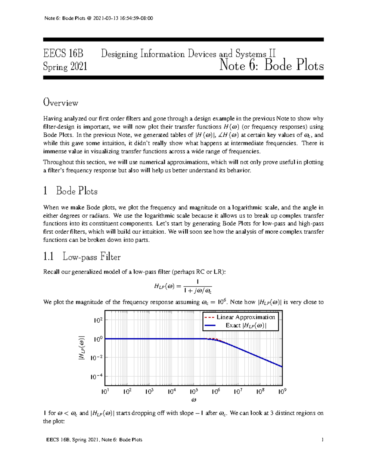 Bode Plots Reading - EECS 16B Designing Information Devices and Systems II Spring 2021 Note 6 ...