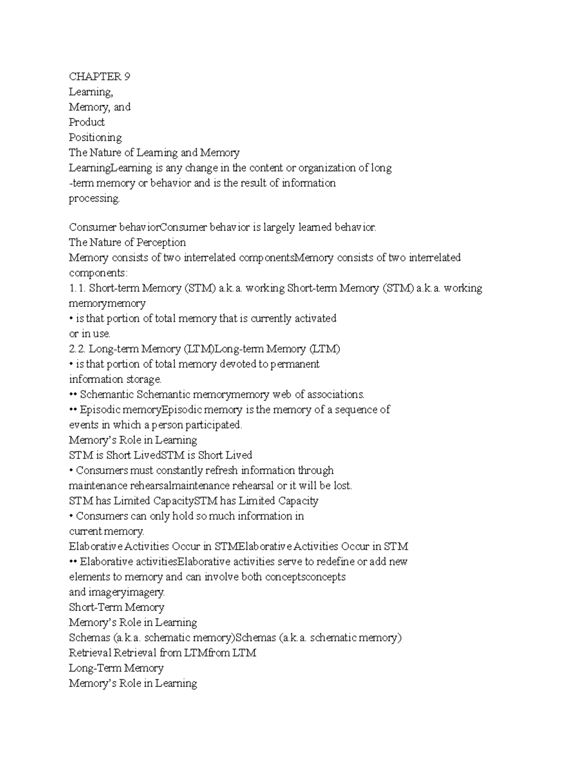 Chapter 9 Lecture - CHAPTER 9 Learning, Memory, and Product Positioning The Nature of Learning ...