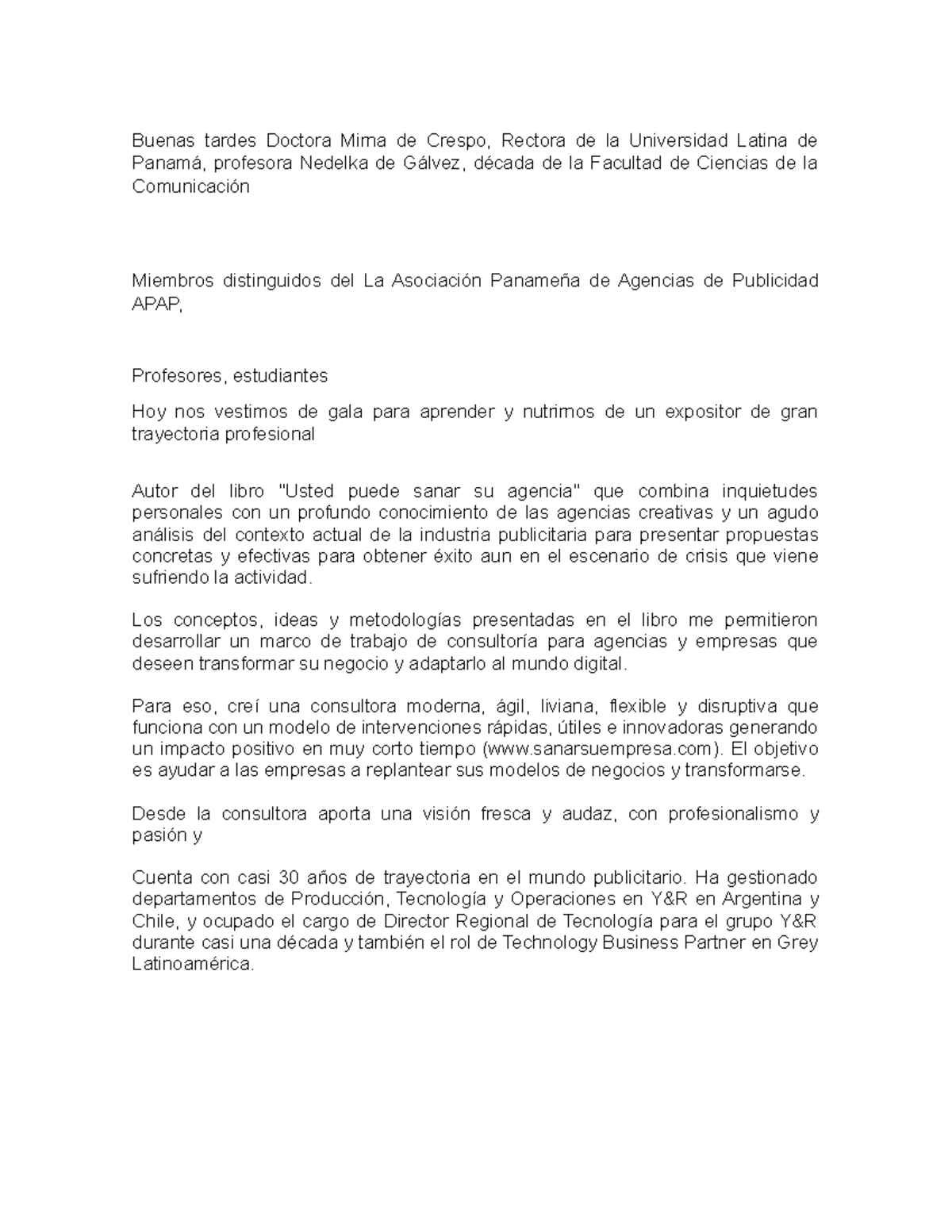 Carlos Pezzani - hoja de vida de expositor - Buenas tardes Doctora ...