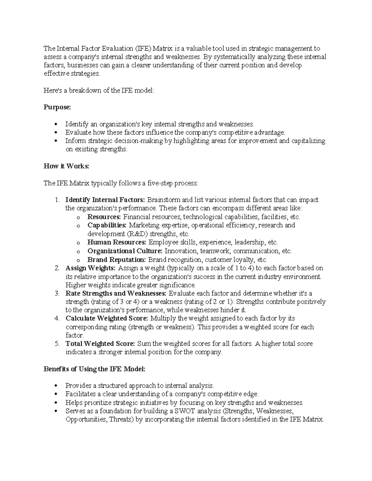 Strategic long final data - The Internal Factor Evaluation (IFE) Matrix ...