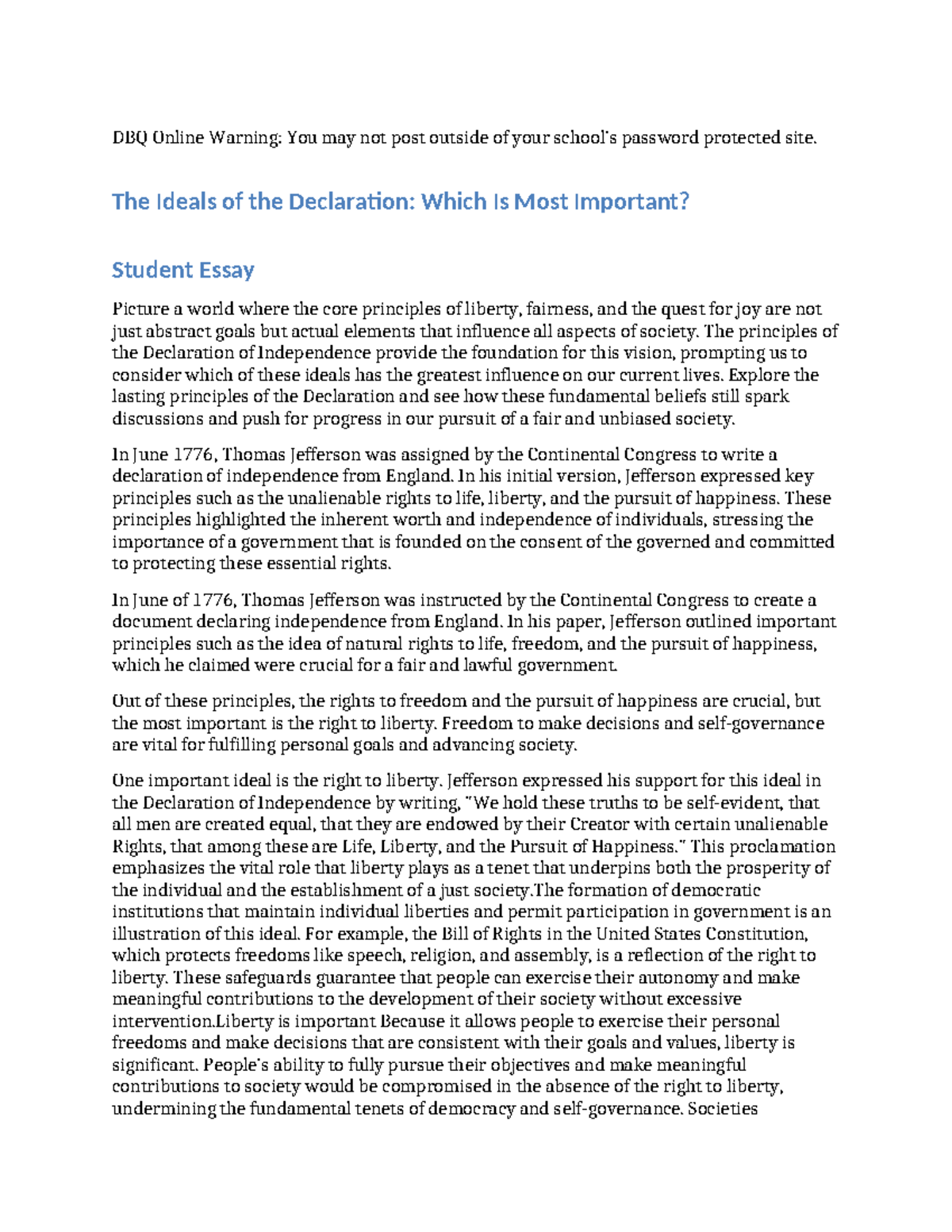 The-ideals-of-the-declaration-which-is-most-important-ev student essay ...