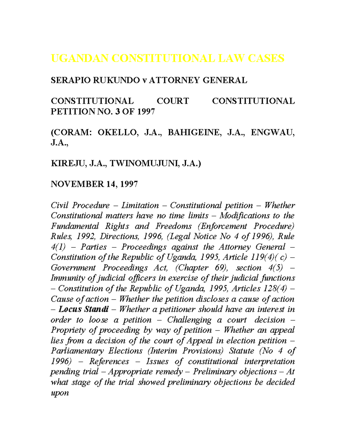 Ugandan Constitutional LAW Cases - UGANDAN CONSTITUTIONAL LAW CASES ...