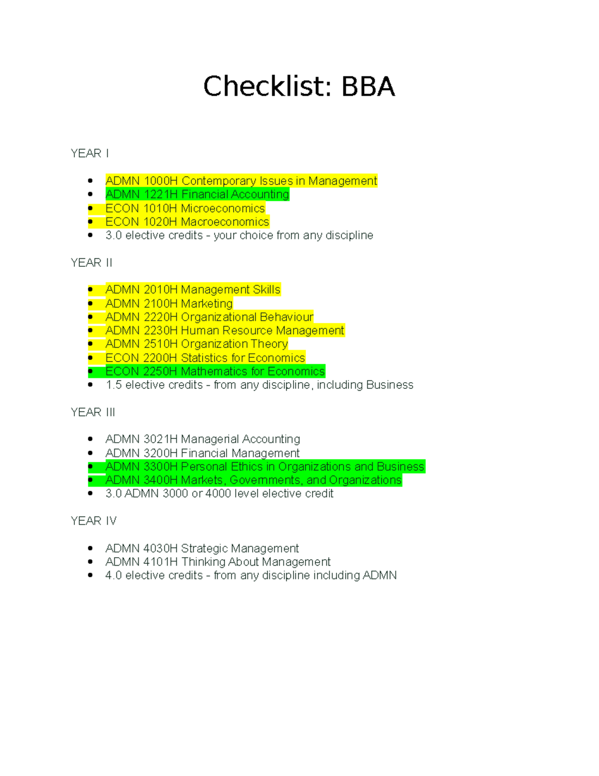 Checklist - its is some inportant questions - Checklist: BBA YEAR I ...
