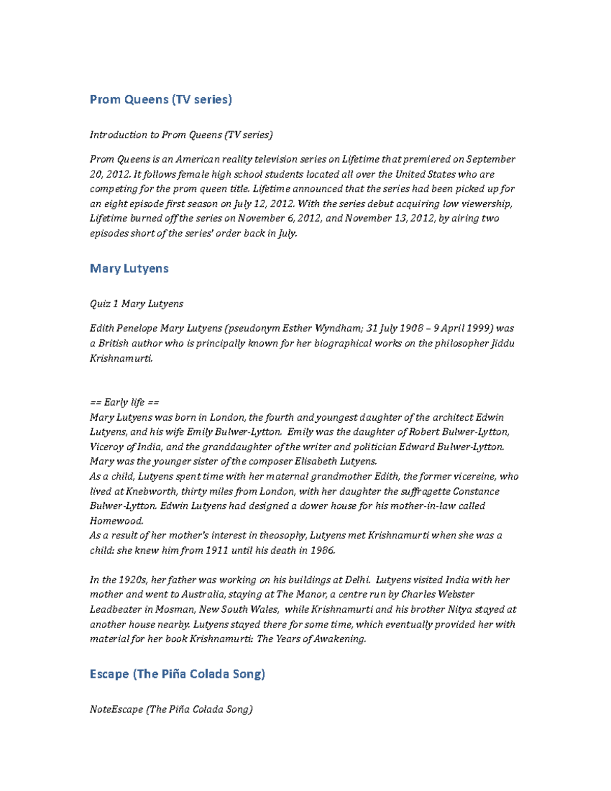 HIST123 Lecture-Note Prom Queens (TV series) - Prom Queens (TV series ...