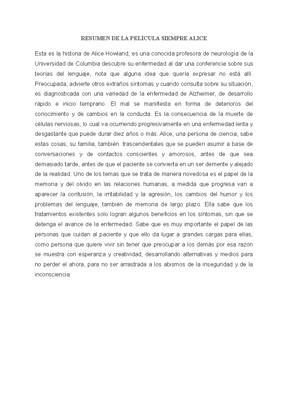 Resumen DE LA Pelicula - RESUMEN DE LA PELÍCULA SIEMPRE ALICE Esta es ...