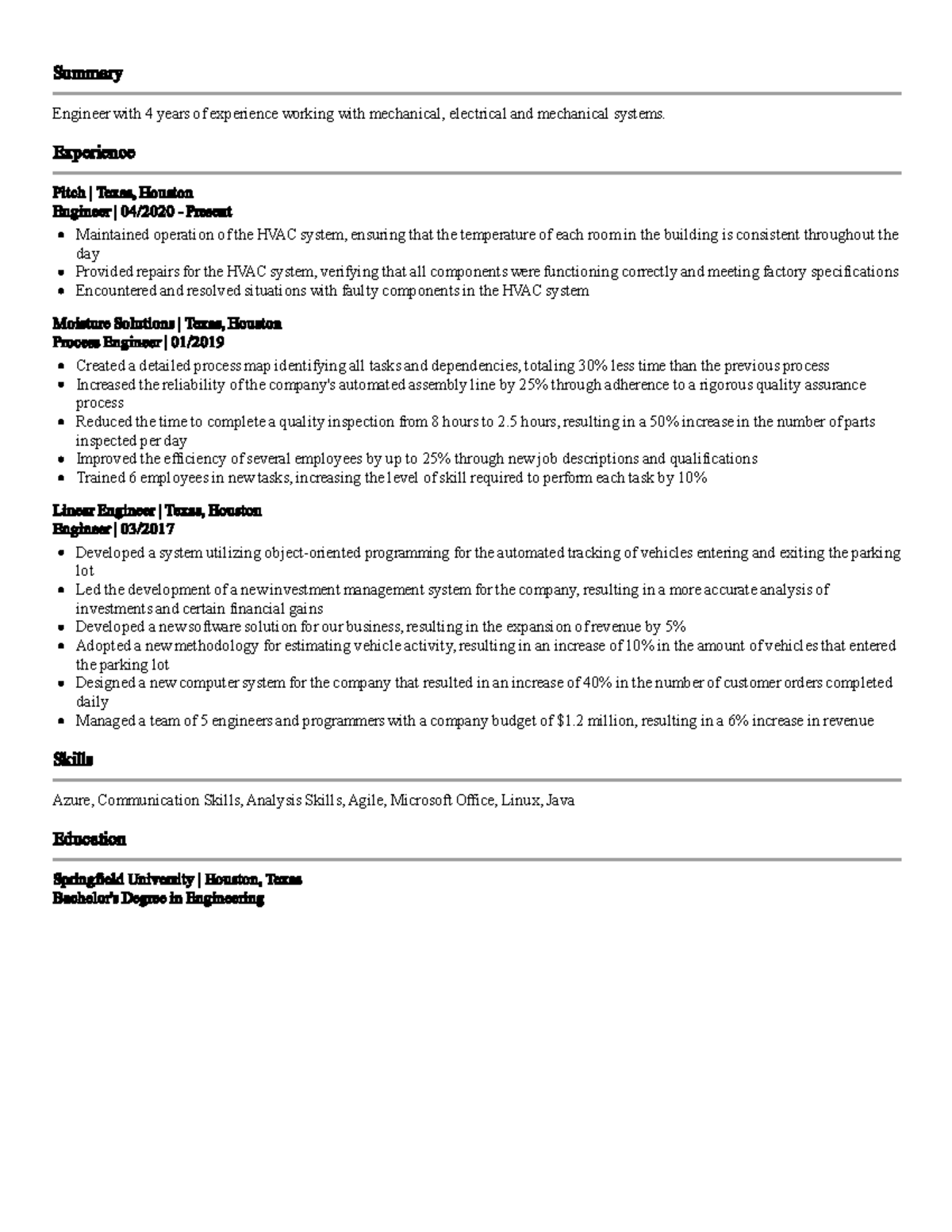 Engineer Resume - Summary Engineer with 4 years of experience working ...