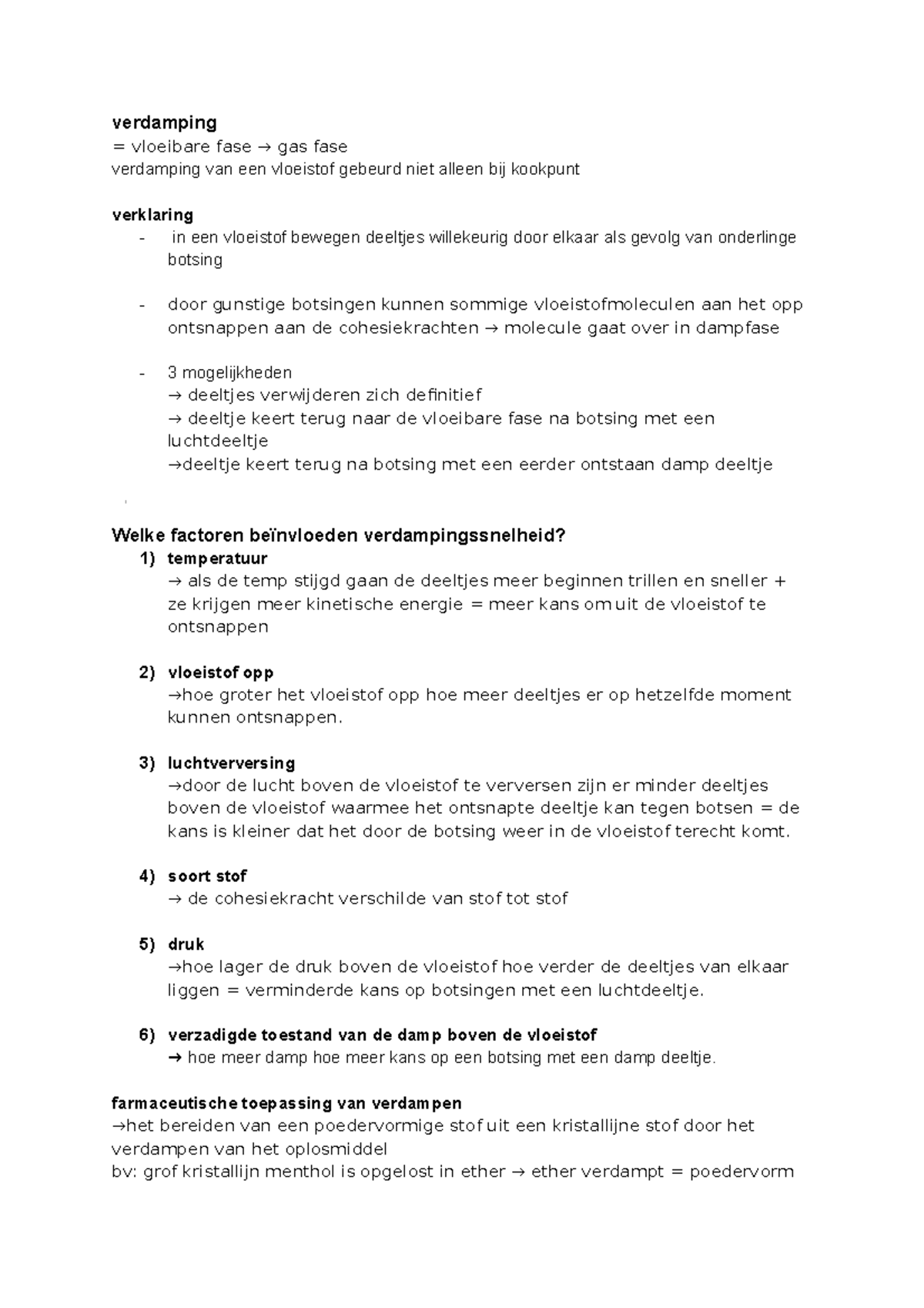 Verdamping - samenvatting - verdamping = vloeibare fase → gas fase ...