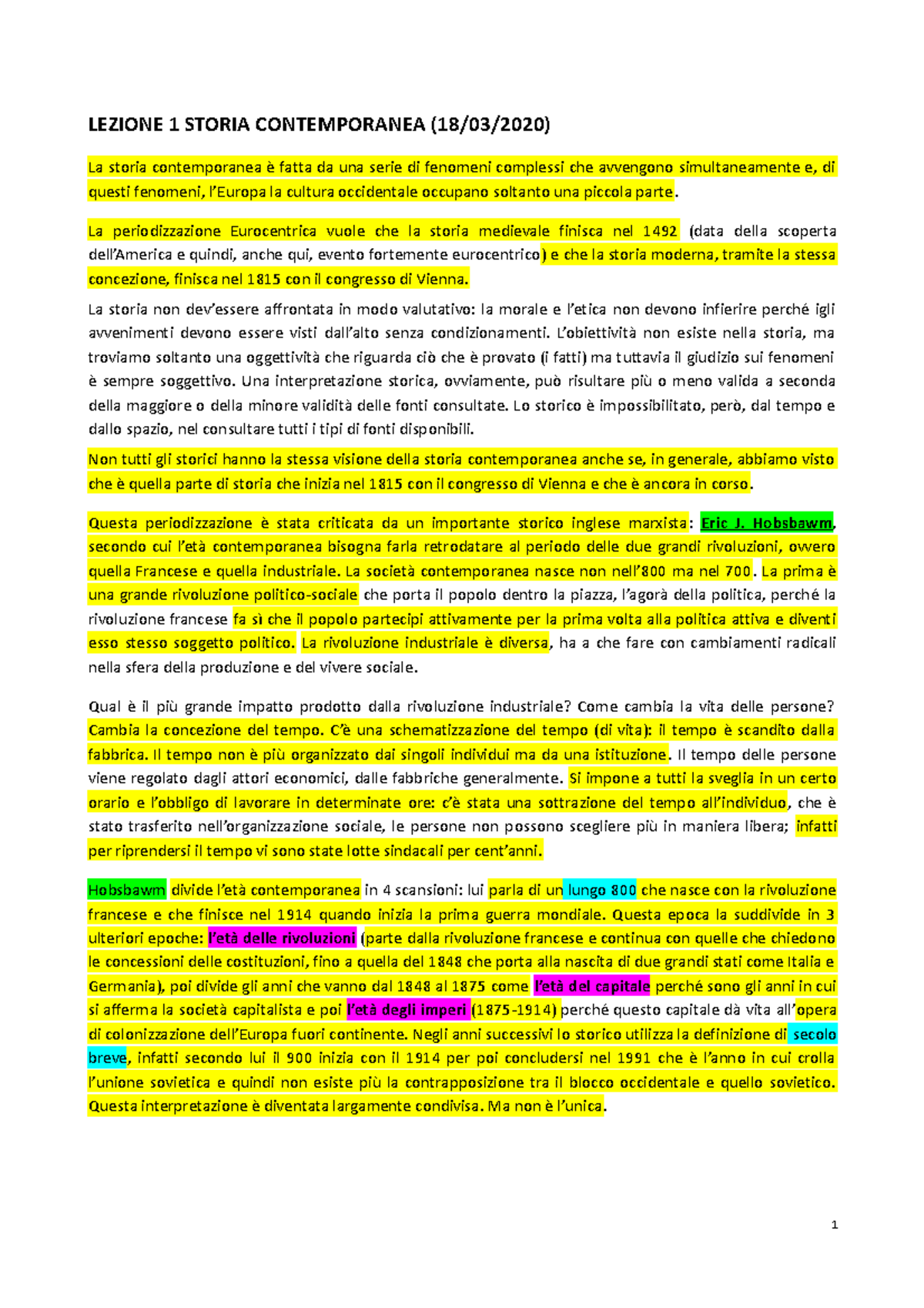 Contemporanea 1 - dettagliato - LEZIONE 1 STORIA CONTEMPORANEA (18/03 ...