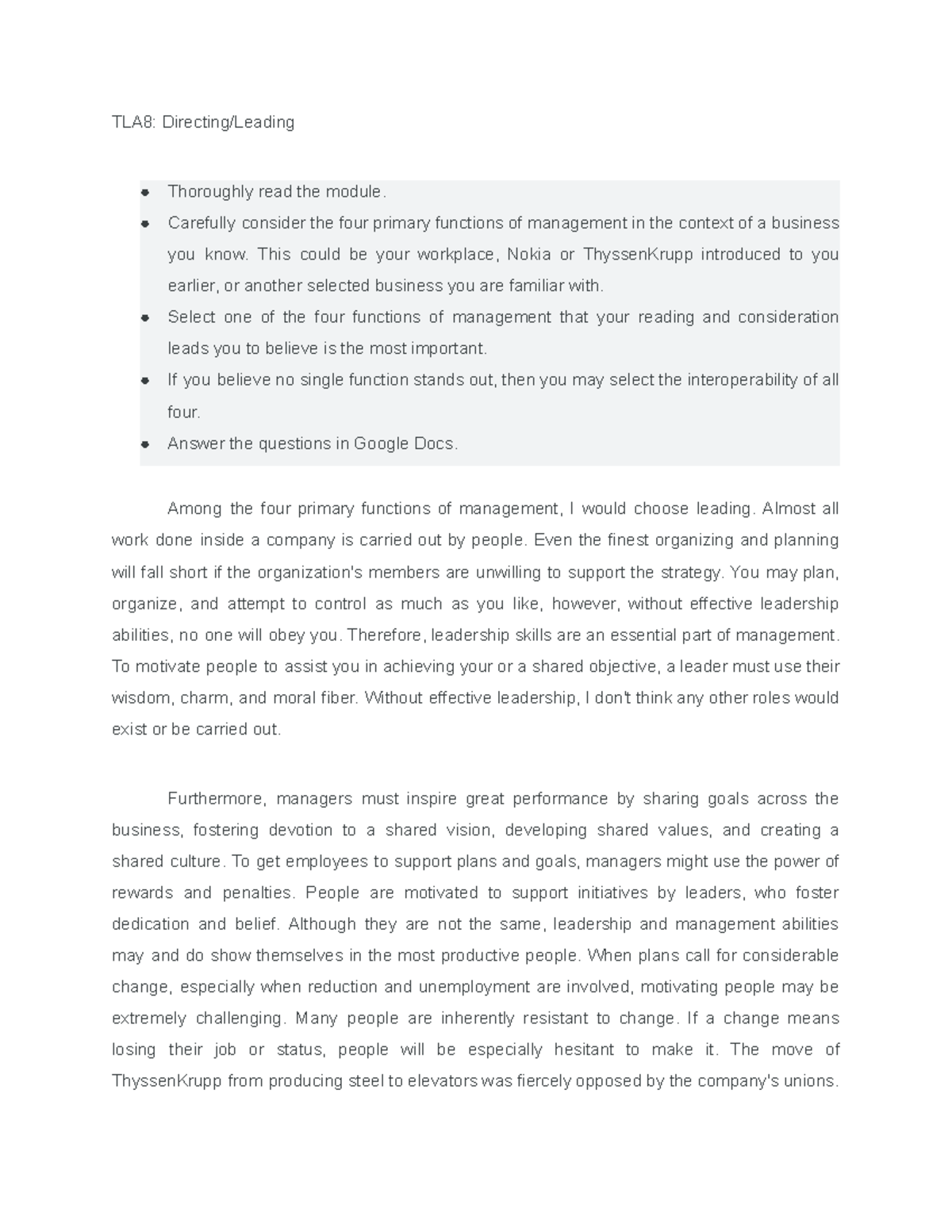 TLA 8- Introduction to Pharmacy Administration, Management & Leadership ...