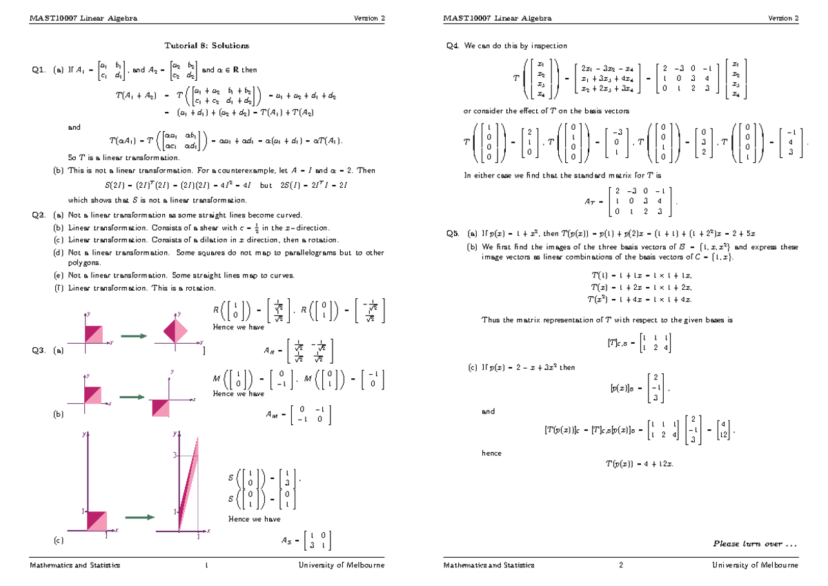T08solutions - prac - MAST10007 Linear Algebra Version 2 Tutorial 8 ...
