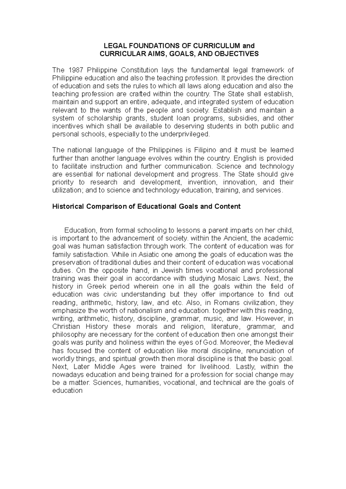 The teacher and The School Curriculum - LEGAL FOUNDATIONS OF CURRICULUM ...