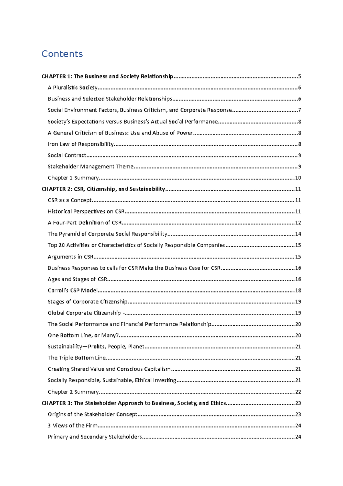 BGS Textbook notes - Exam Pointers - Contents CHAPTER 1: The Business ...