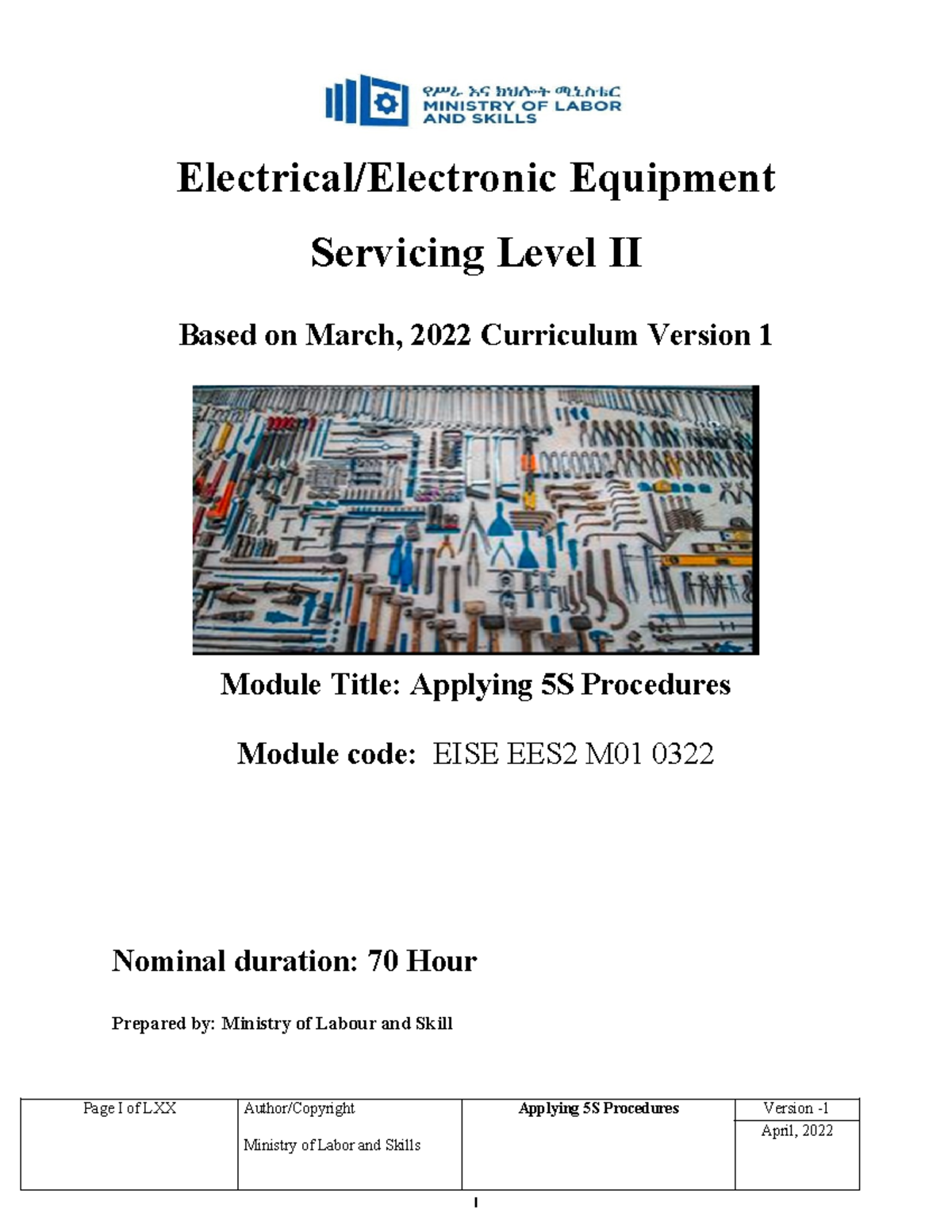 M01 5S - note - Electrical/Electronic Equipment Servicing Level II Based on March, 2022 ...