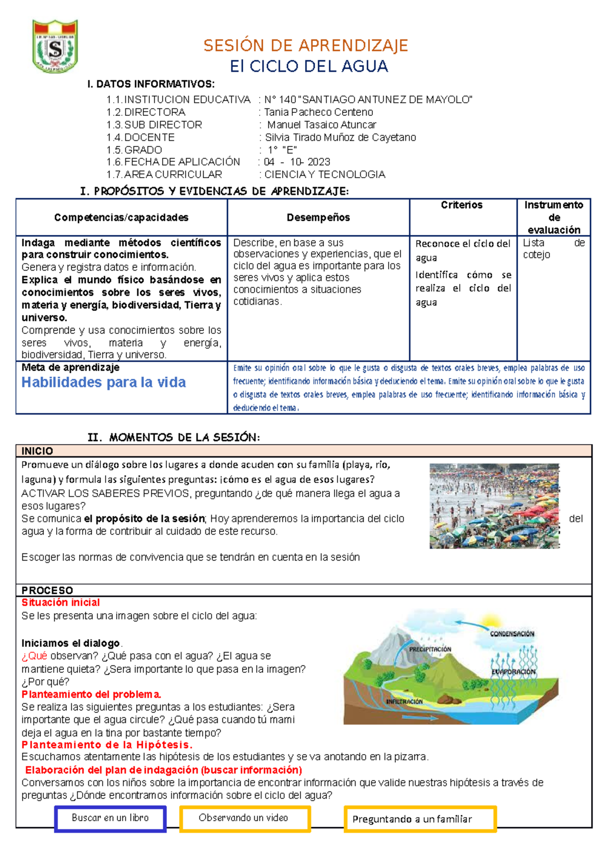 04- 10 sesion el ciclo del agua - SESIÓN DE APRENDIZAJE El CICLO DEL ...