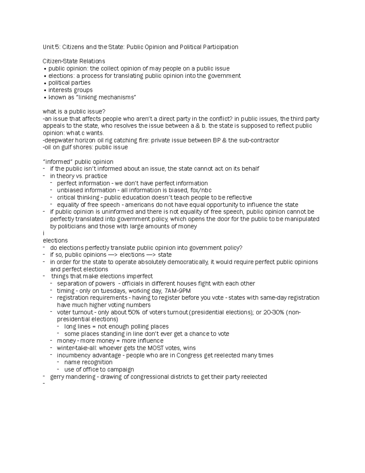 Unit 5 US Government Notes - Unit 5: Citizens and the State: Public ...