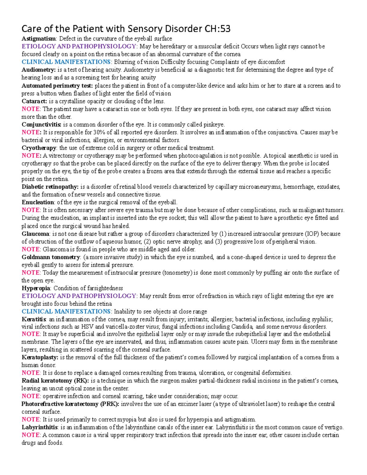 Key Terms Chapter 53 - Complete NCLEX Review - Care of the Patient with ...