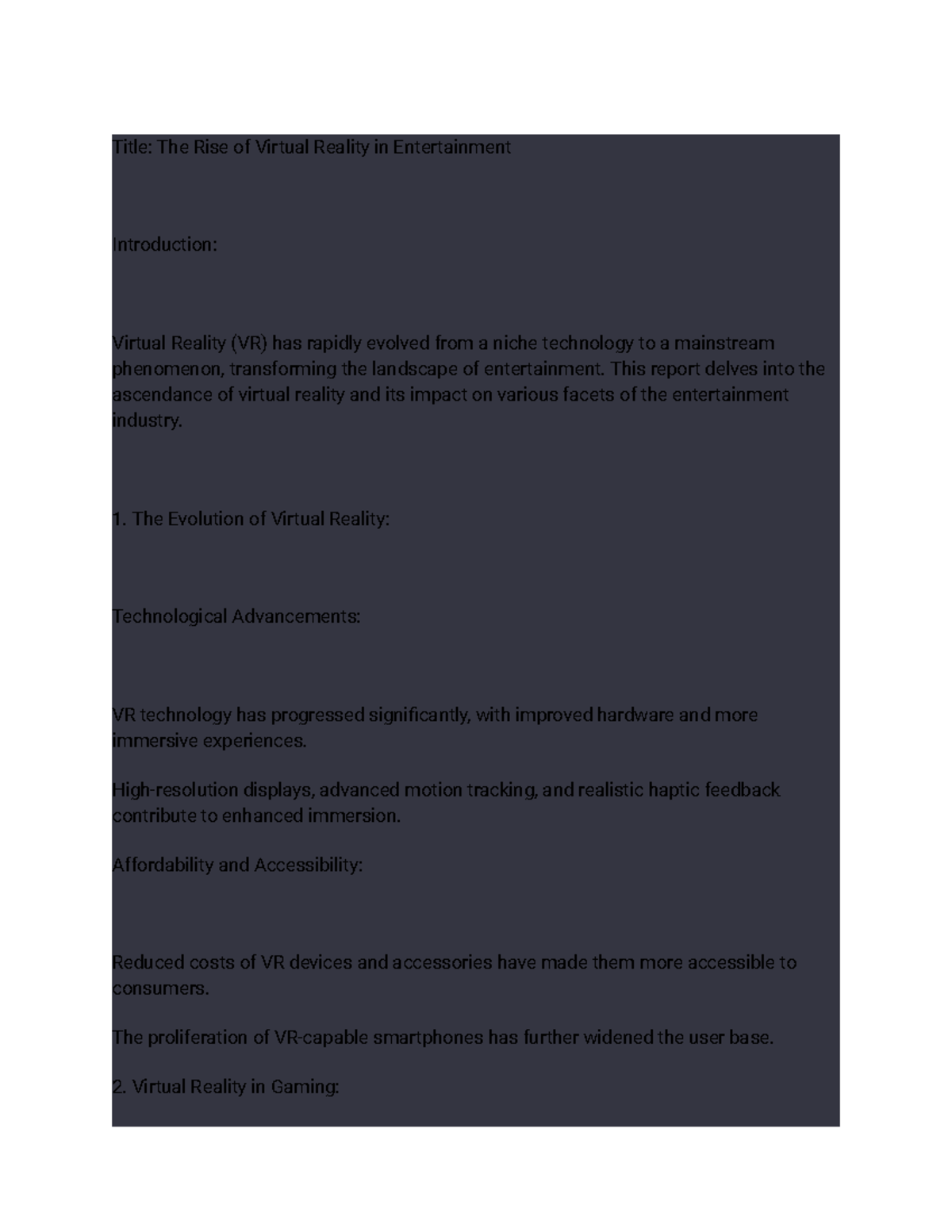 VR - general - Title: The Rise of Virtual Reality in Entertainment ...