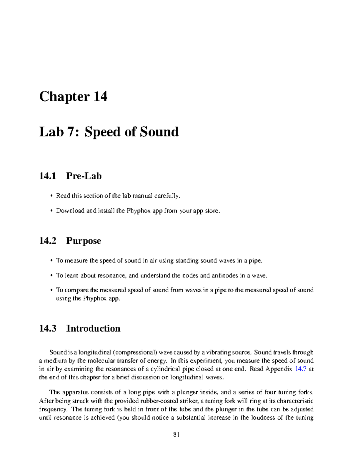 PHYS 124 L7 Speed of Sound Manual - Chapter 14 Lab 7: Speed of Sound 14 Pre-Lab Read this ...