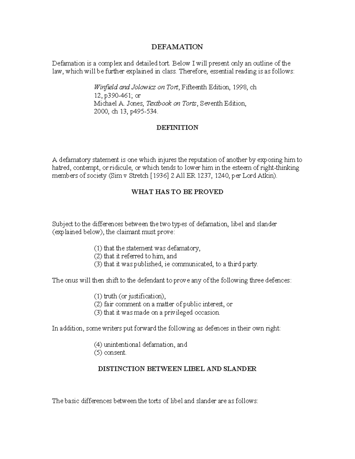 Defamation - DEFAMATION Defamation is a complex and detailed tort ...