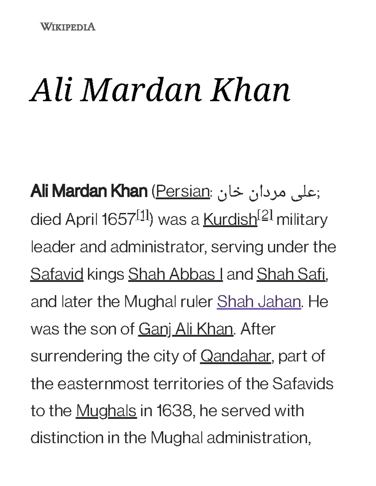 Ali Mardan Khan - Wikipedia - Ali Mardan Khan Ali Mardan Khan (Persian ...