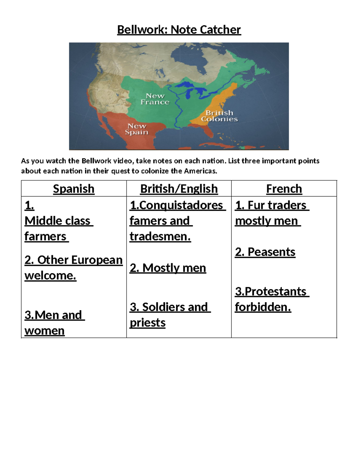 Bellwork-1 - Notes - Bellwork: Note Catcher As you watch the Bellwork ...
