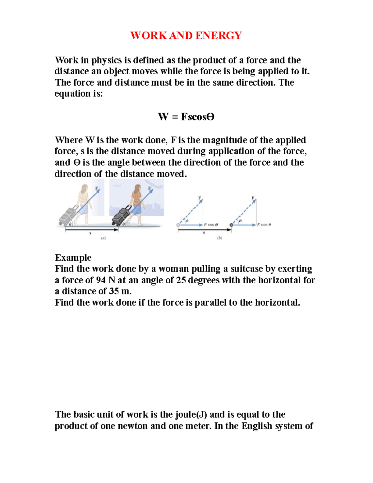 Ch06 Work and energy - /math-physique/Physics - WORK AND ENERGY Work in ...