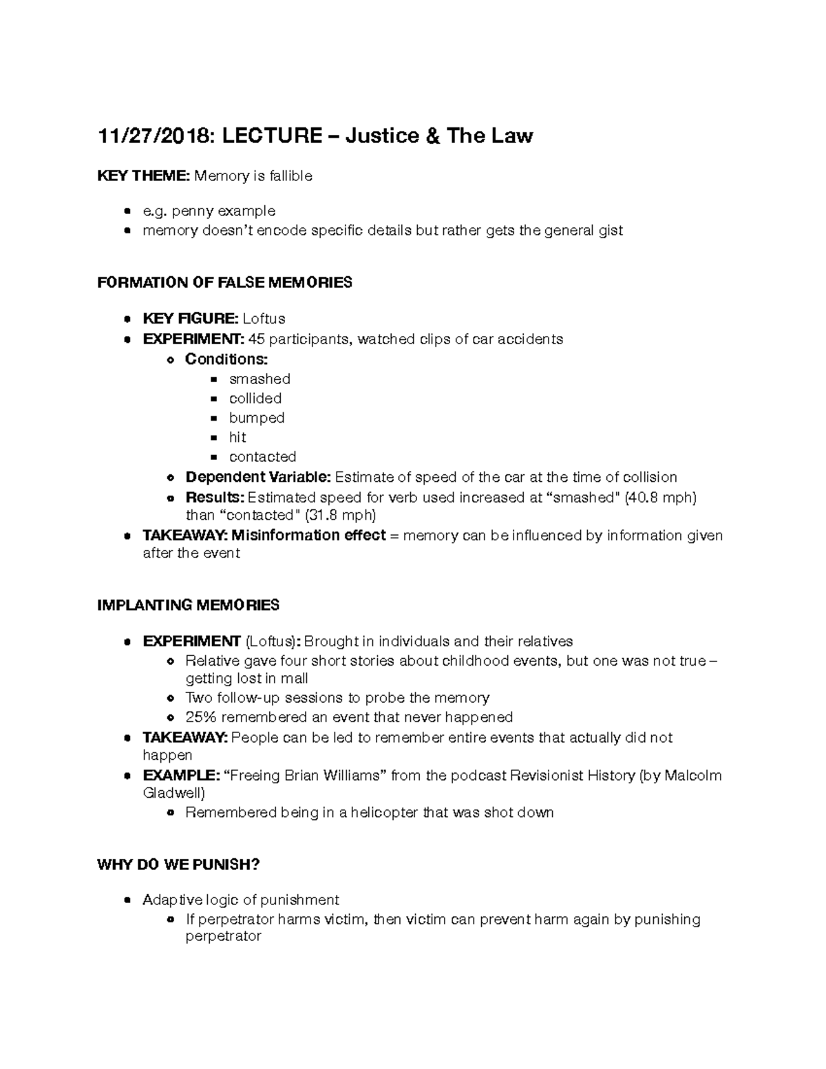 Lecture 50 - fall 2019, professor malle - 11/27/2018: LECTURE – Justice ...