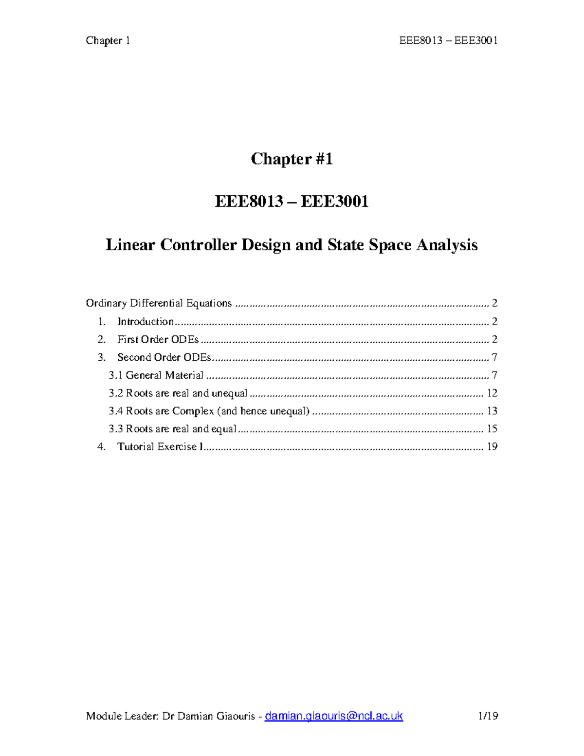 Chapter 1 Linear Controller Design and State Space Analysis - - Studocu