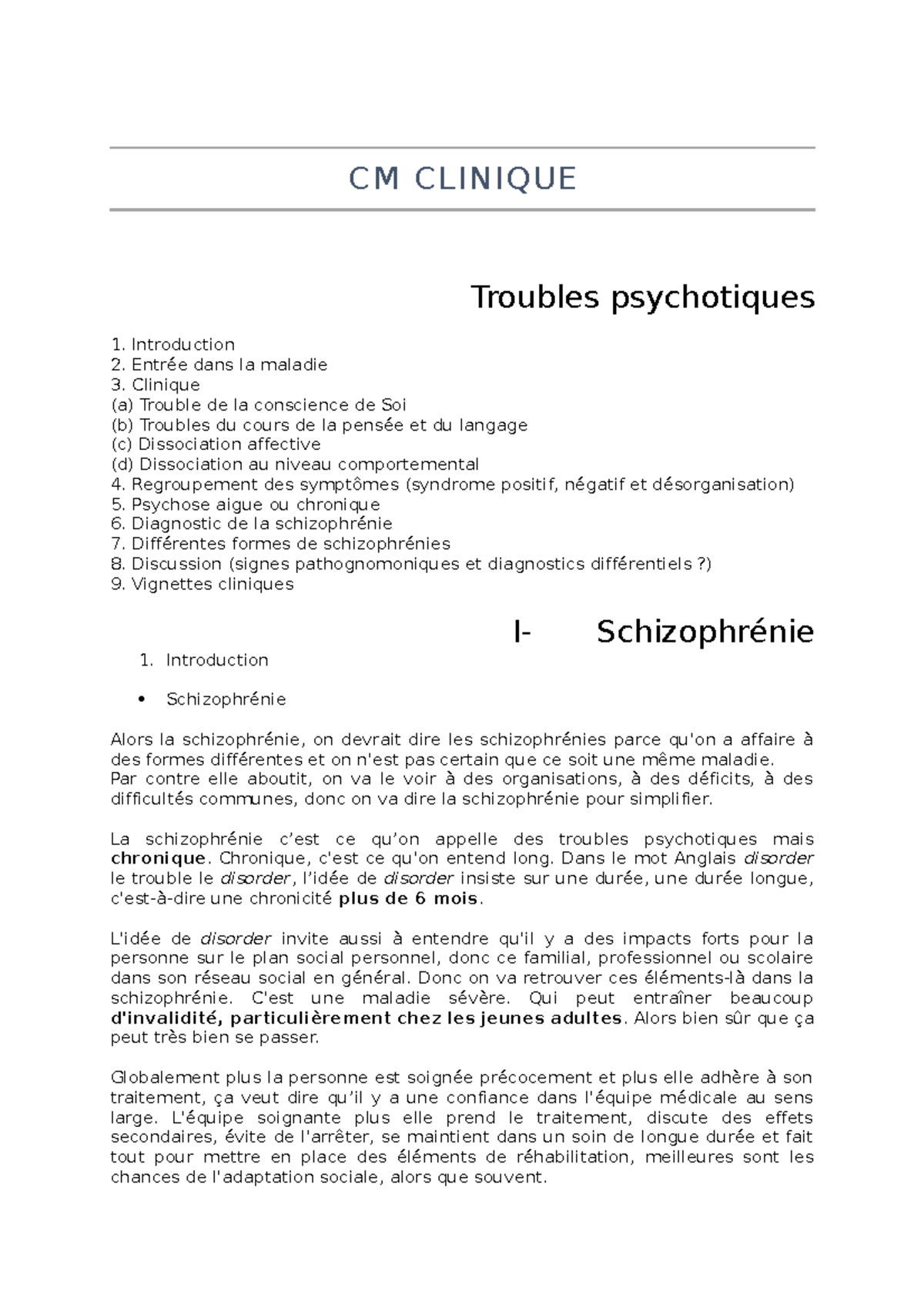 CM Clinique - troubles psychotiques - CM CLINIQUE Troubles psychotiques ...