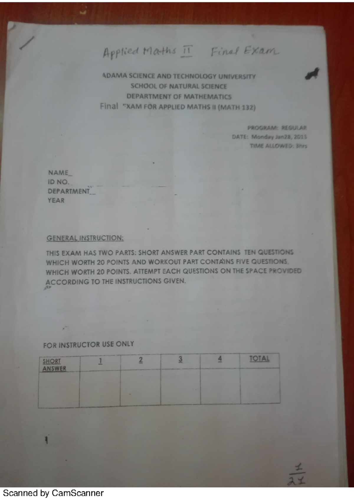 Applied maths 2 final exam - Applied mathematics I - Studocu