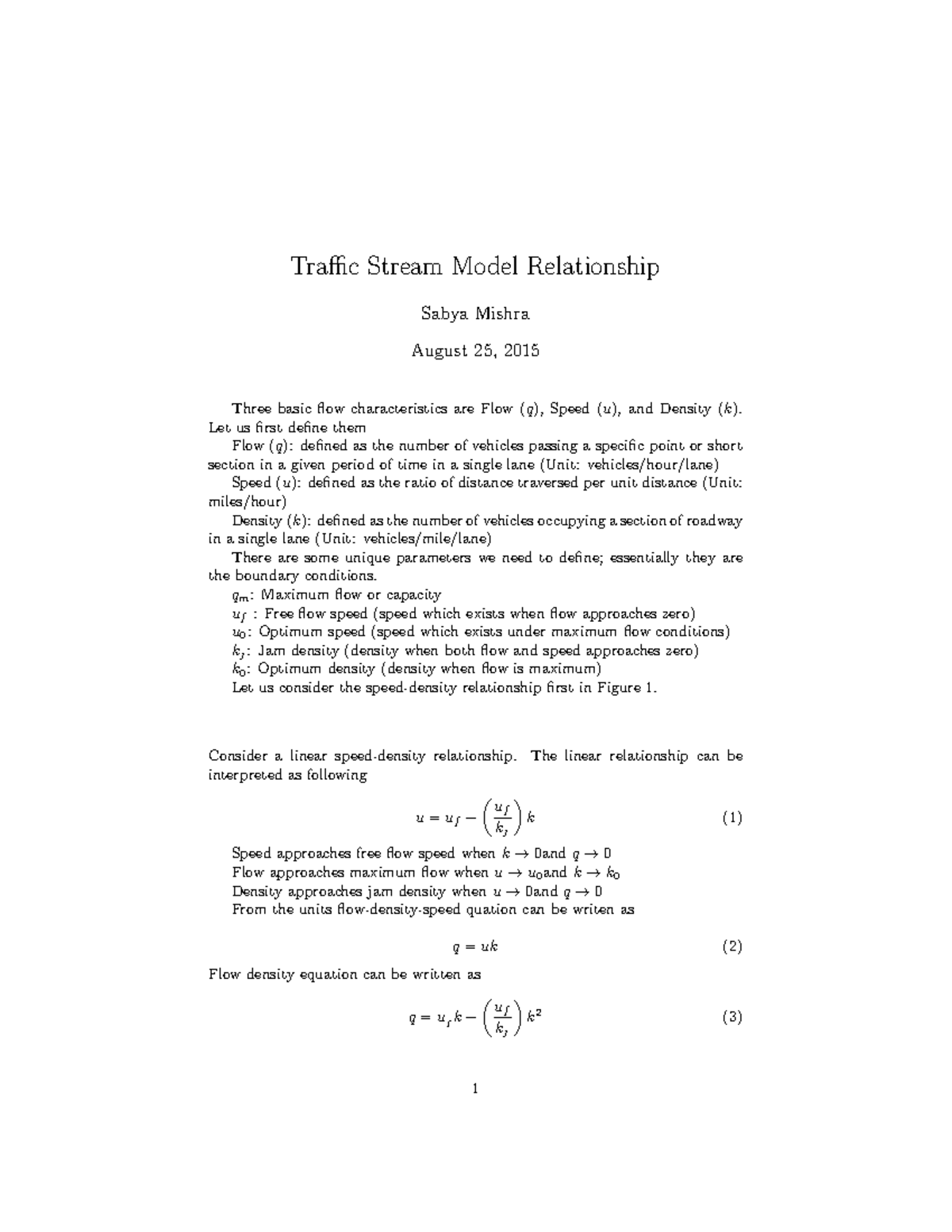 Traffic Stream Model Relationship 2015 - Traffic Stream Model ...