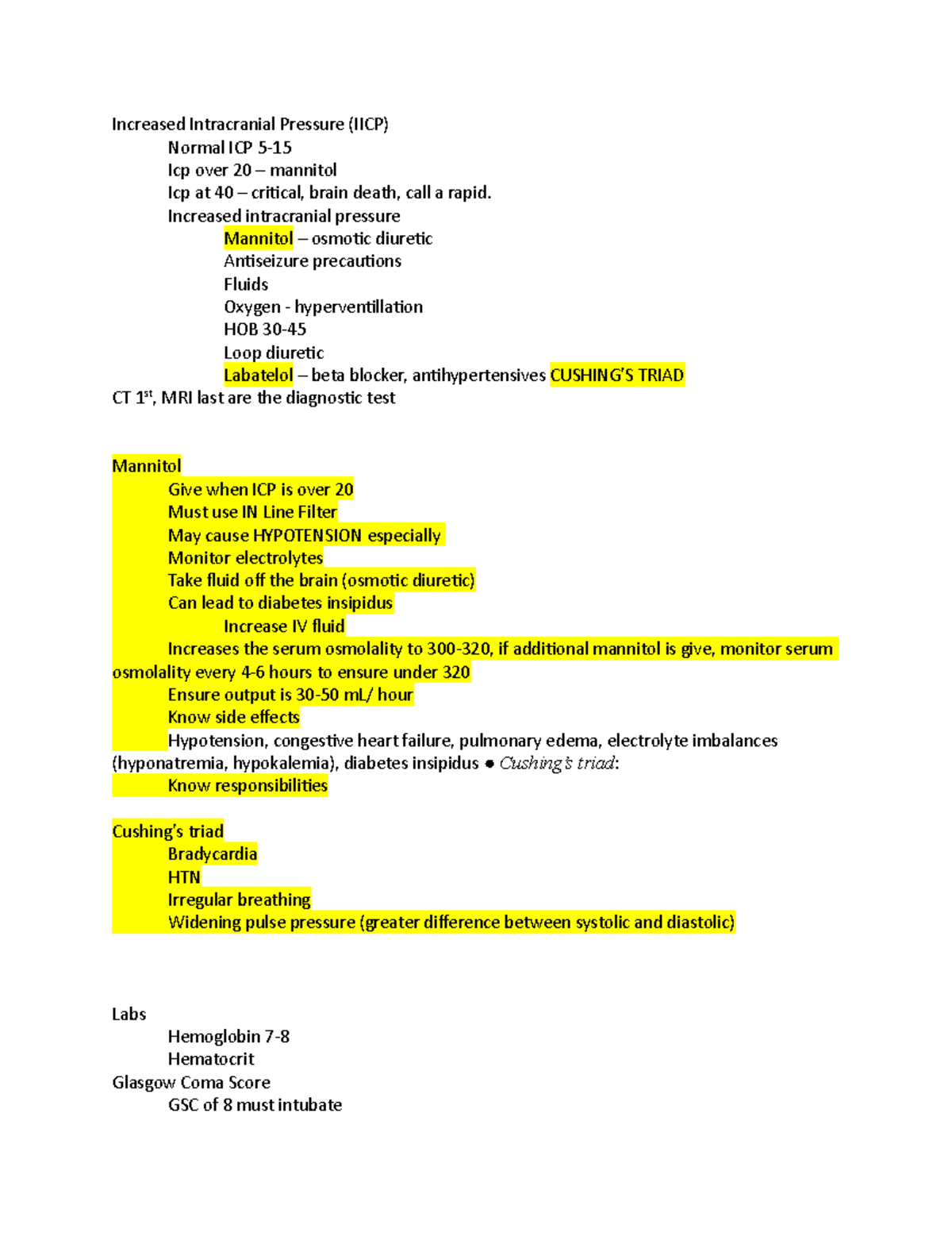 Increased Intracranial Pressure - Increased intracranial pressure Mannitol – osmotic diuretic ...