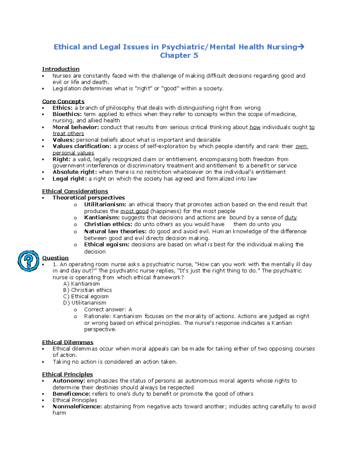 Psych Week 2 Outline - very good - Ethical and Legal Issues in ...
