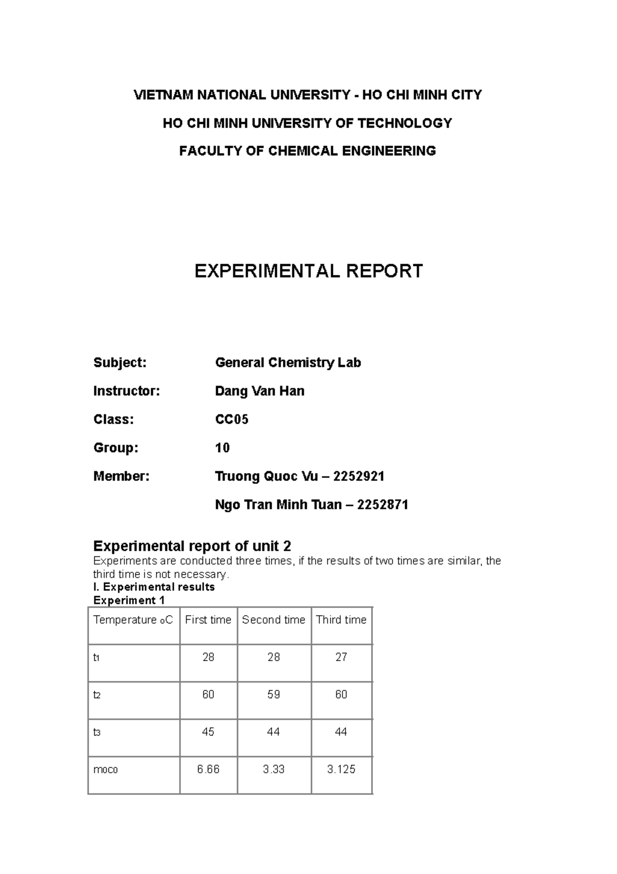 Experimental Report Team 10 - VIETNAM NATIONAL UNIVERSITY - HO CHI MINH ...