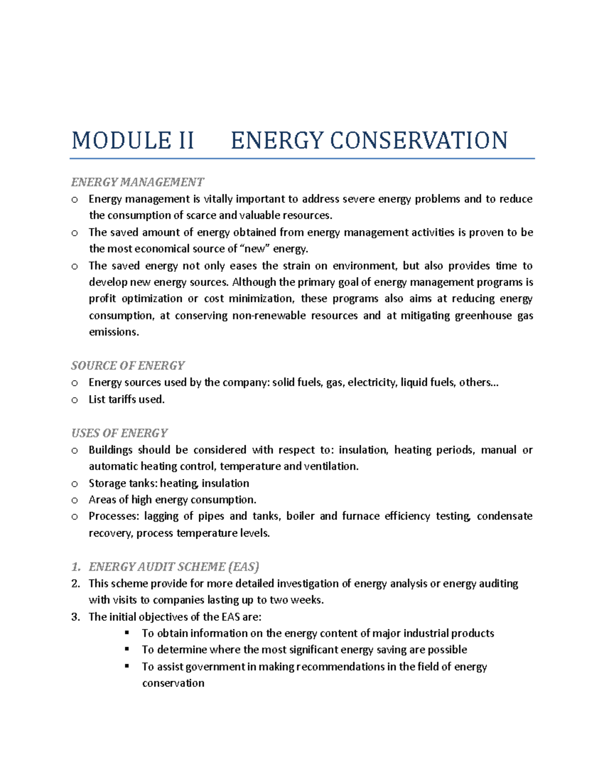 Module II Energy Conservation - MODULE II ENERGY CONSERVATION ENERGY ...