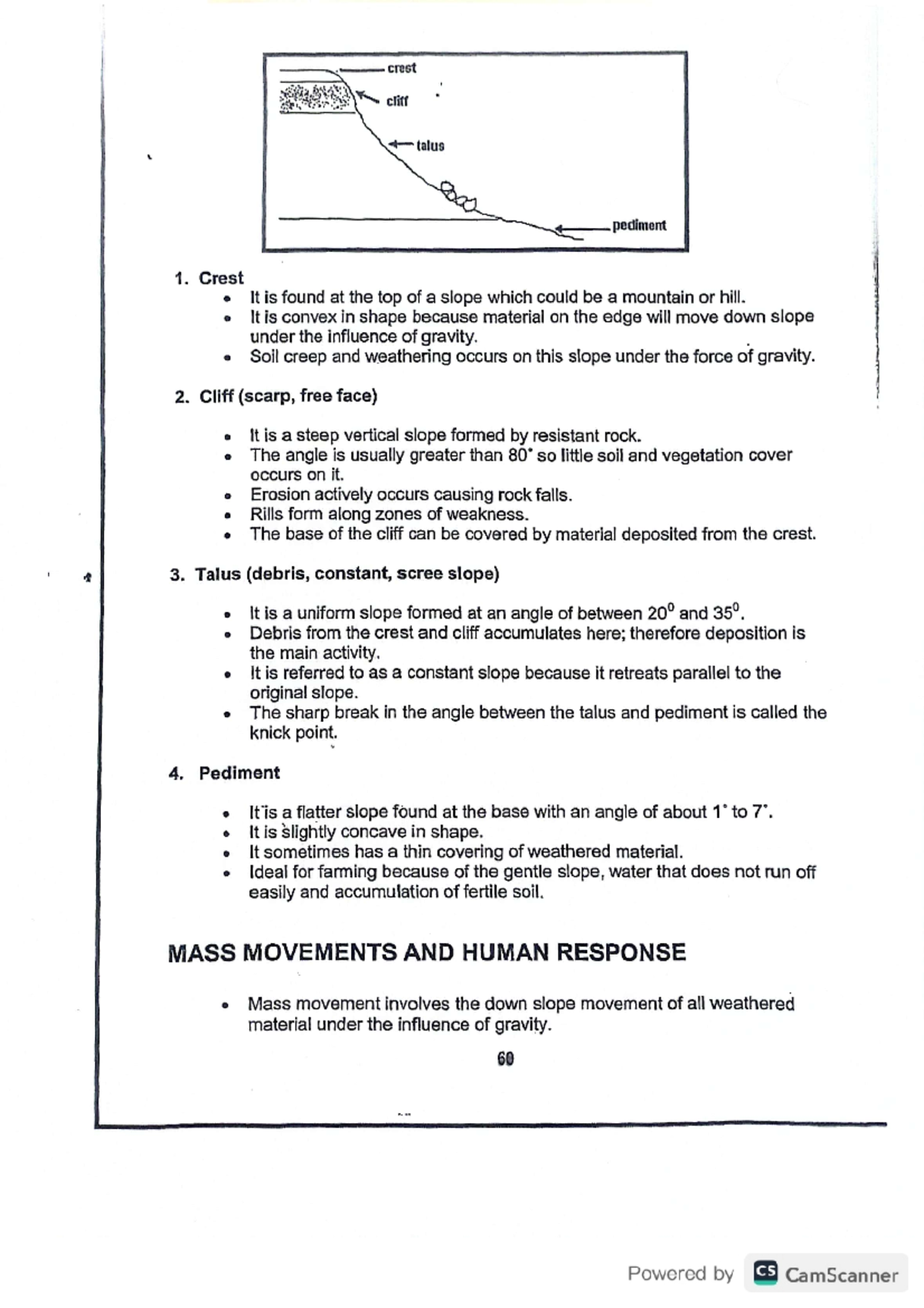 Mass movement - Project - crest cliff talus pediment 1. Crest It is ...