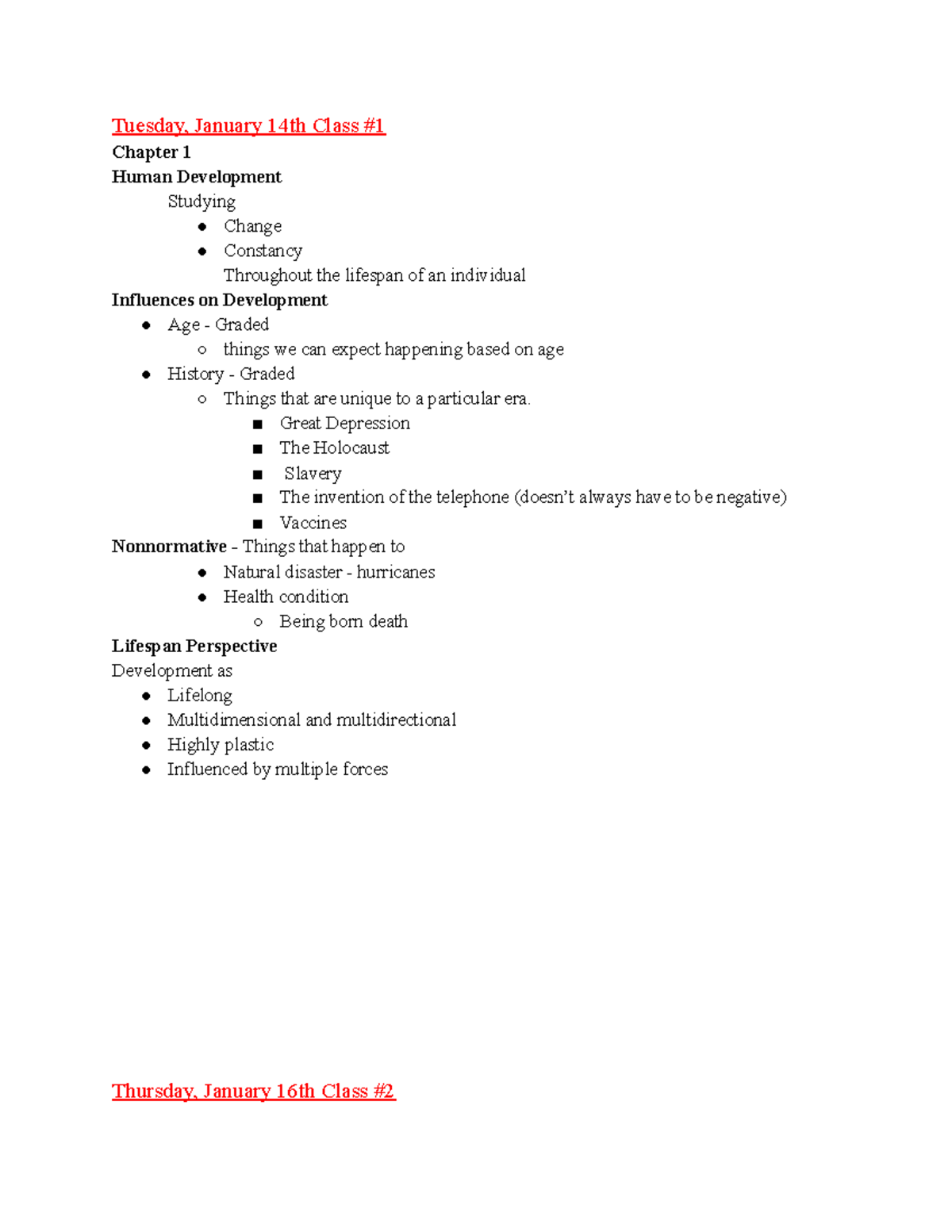 FCS 101 Notes (HDEV) - Tuesday, January 14th Class Chapter 1 Human ...